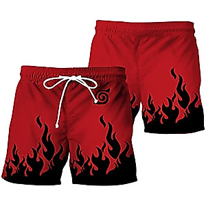 Alaiyaky Anime Men’s Swim Trunks Elastic Waist Board Quick Dry Board Shorts with Pockets for Men Summer Beach Bathing Suits (as1, Alpha, s, Regular, Regular, Black-Red)