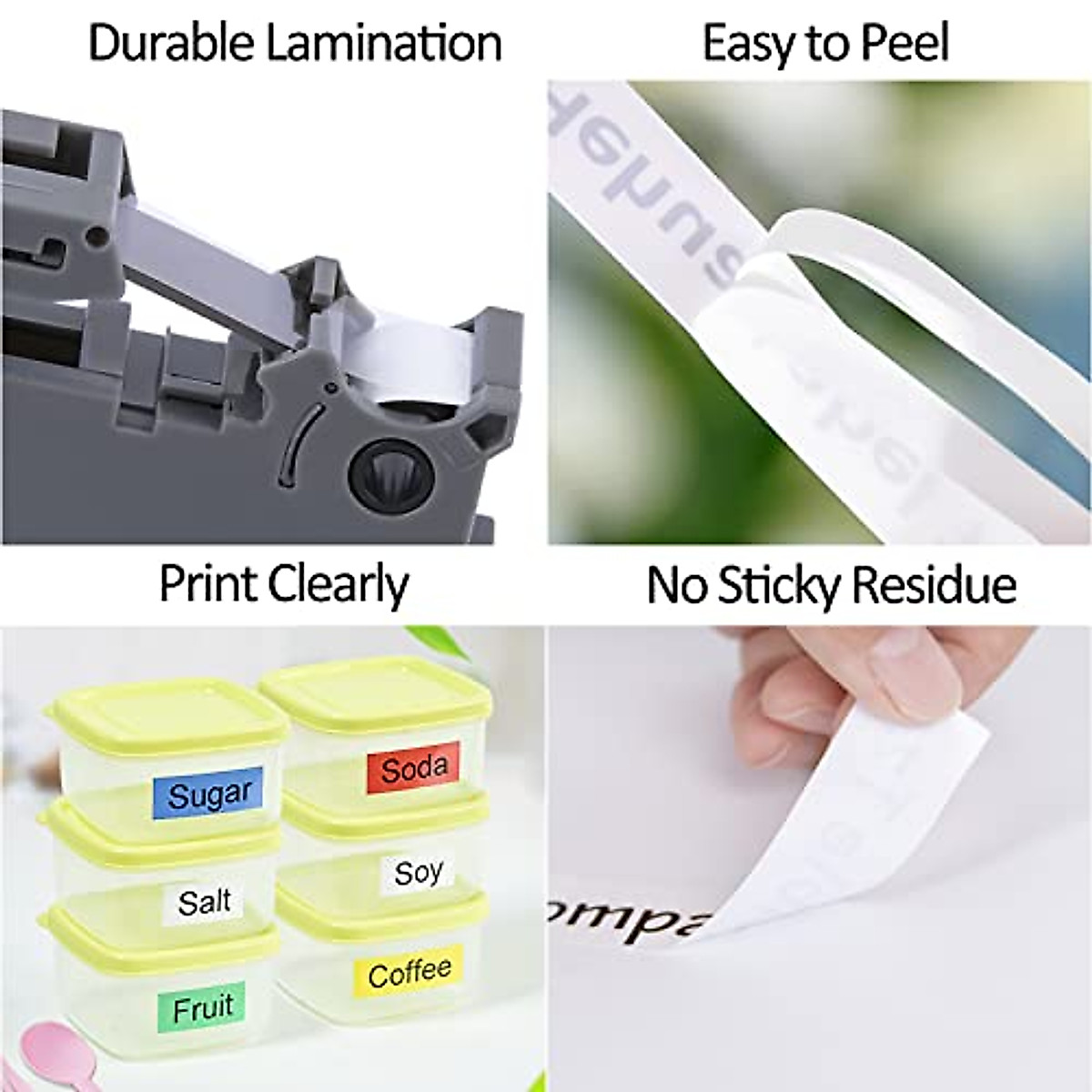 Hehua Compatible Label Tape Replacement for Brother P-Touch Label Tape 18mm 0.7" Laminated TZ Tape TZe-241 TZe-441 TZe-541 TZe-641 TZe-741 for PT-D400VP(Black on White/Red/Blue/Yellow/Green, 5 Pack)