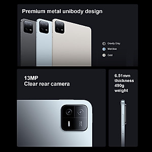 Xiaomi Pad 6 WiFi Version 11 inches 144Hz 8840mAh Bluetooth 5.2 Four Speakers Dolby Atmos 13 Mp Camera + Fast Car 51W Charger Bundle (Gravity Gray, 128GB+8GB)