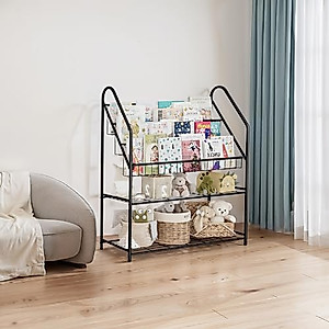 Emiosmt Black Bookcase for Children Metal Kids Bookshelves Modern Minimalist Toy Storage Large Bookshelf for Bookstore Bedroom, Classroom Furniture, Living, Library, Book Display Rack