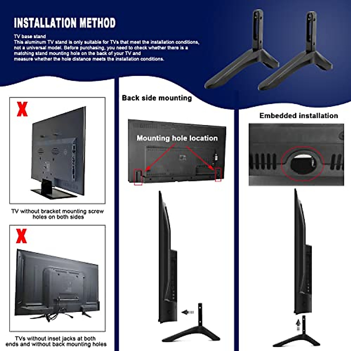 Universal TV Stand Legs, Table Top TV Stand Base Replacement Legs for Most 27 to 55 Inch LCD LED Samsung LG Sony VIZIO TCL KONKA TVs, with Cable Management, Hold up to 99lbs - Black…