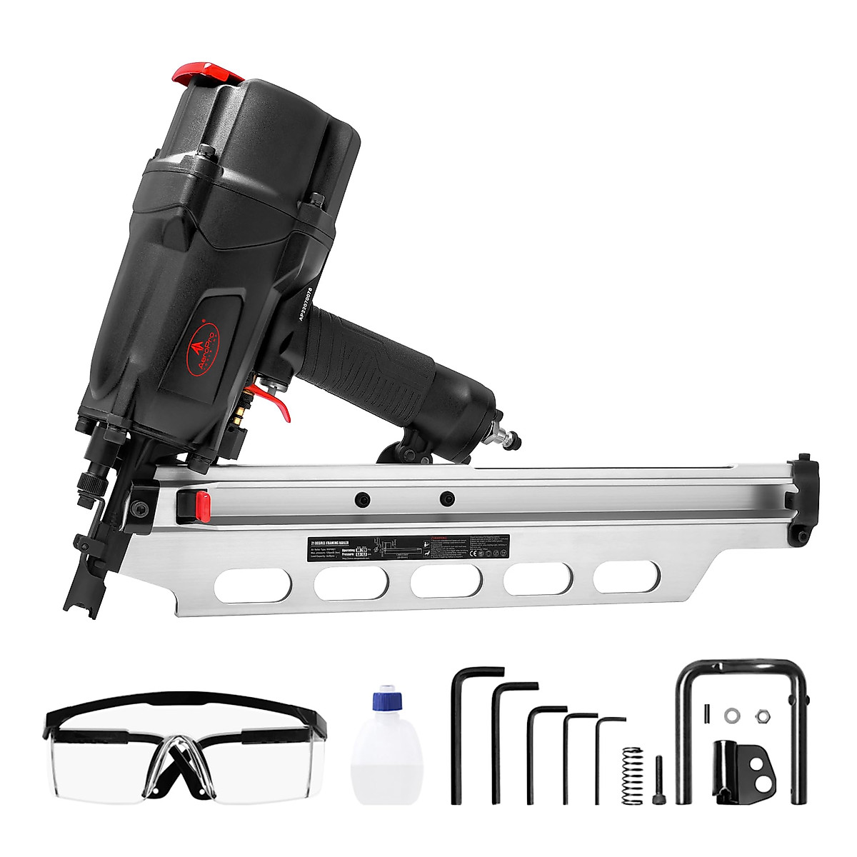 AEROPRO TOOLS Pneumatic Framing Nailer RHF9021, 21 Degree plastic collated nails from 2-Inch to 3-1/2-Inch With Tool-Free Depth Adjust,No Mar Tip and Rafter Hook