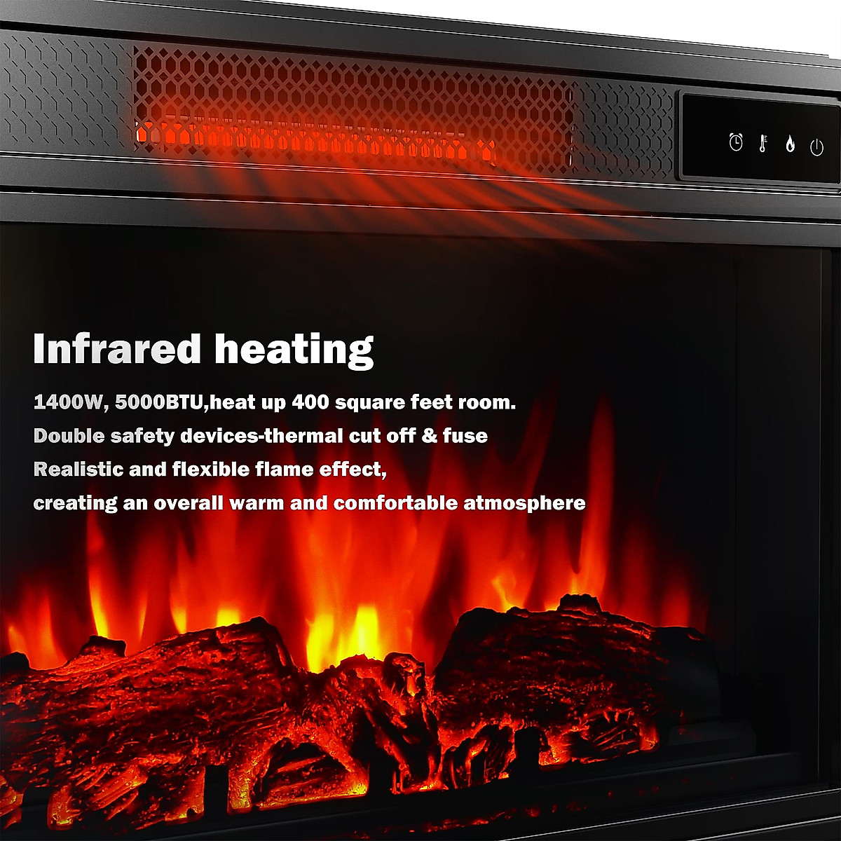 VANSTON Recessed Electric Fireplace 26'', Electric Fireplace Insert with Timer and Child Lock, Electric Fireplace with Remote and Storage of Wooden Decorations, Black,25 63/64 Inches