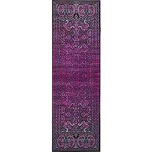 Unique Loom Imperial Collection Paisley, Distressed, Border, Vintage, Modern, Abstract Area Rug, 3 ft x 9 ft 10 in, Lilac/Black