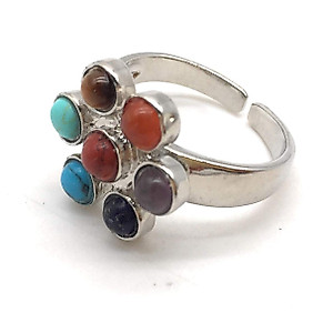 Healing Natural Stones Adjustable 7 Chakra Ring Reiki Gem Jewelry Gift Anniversary Unisex