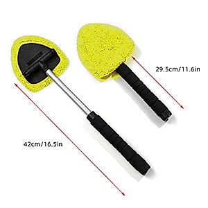 Kingsea Windshield Cleaner,Microfiber Car Window Cleaning Tool Set,with Extendable Handle and Washable Reusable Cloth Pad Head,Car Interior Accessories Car Glass Cleaner Kit (Pentagon, Yellow)
