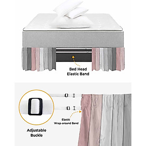 Rustic Farm Wood Grain Bed Skirt King Size 16 Inch Drop, Adjustable & Elastic Wrap Around Bed Skirts Pleated Luxury Dust Ruffles for Twin Full Queen Cal King Base Bed, Pink Grey White Ombre Color