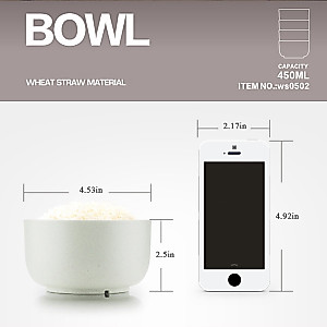 UPSTYLE Healthy Wheat Straw Plastic Noodle Soup Bowl Rice Fruit Bowl for Children Support Microwave (4 pack, size 4.5 inch)