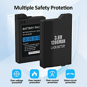 BSSING PSP Battery, 2Pcs 3.6v 1200mAh Lithium Ion Replacement Batteries with USB Charging Cable for PSP-3000, PSP-3001, PSP-2000, PSP-2001, PSP-3002, PSP-3004, PSP Lite, PSP Slim Console