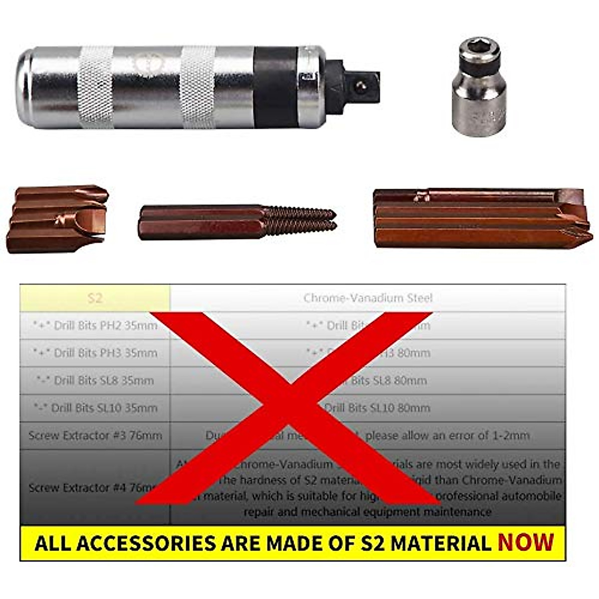 AKM 3/8" Hand Manual Reversible Impact Driver Set Extractor Impact Screwdriver S2 Steel Much More Durable Disengage Rusted Fasteners or Frozen Bolts