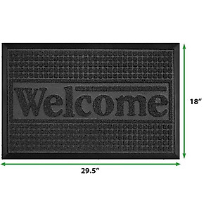 Heavy Duty Welcome Mat for Front Door Outside Waterproof 30x18 Door Mats Outdoor Entrance Patio, Entry Home Dirt Trapper Floor Matts, Cute Entryway Rugs All Weather, Exterior Rubber Black Doormats