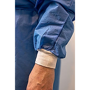 200-Pack Level 2 Disposable Isolation Gown Baluster Fully Closed Double Tie Neck and Waist, SMS 35g, Knitted Cuffs, Fluid Resistant, Blue, Unisex