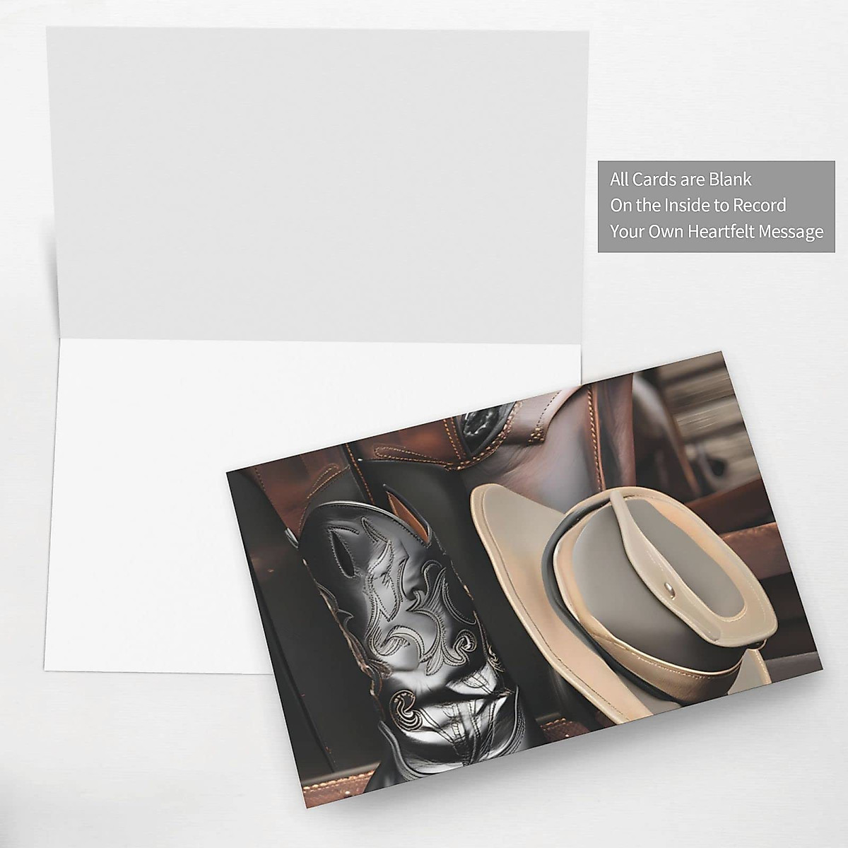 Cowboy Black Hat Western Boots Holiday Greeting Card, Encouragement Card For Loved Ones Or Loved Ones, Blank Inside Includes Envelope Gray