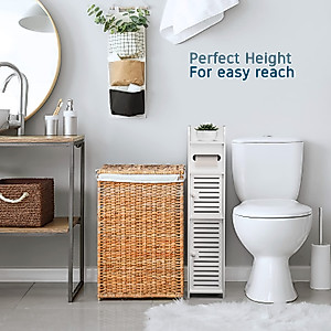StorageBud Bathroom Storage Organizer - Floor Standing with Shelves - Includes 2 Apothecary Jars - Tall Bathroom Storage Cabinet for Toilet Paper, Towel & Other Bathroom Storage Accessories - White