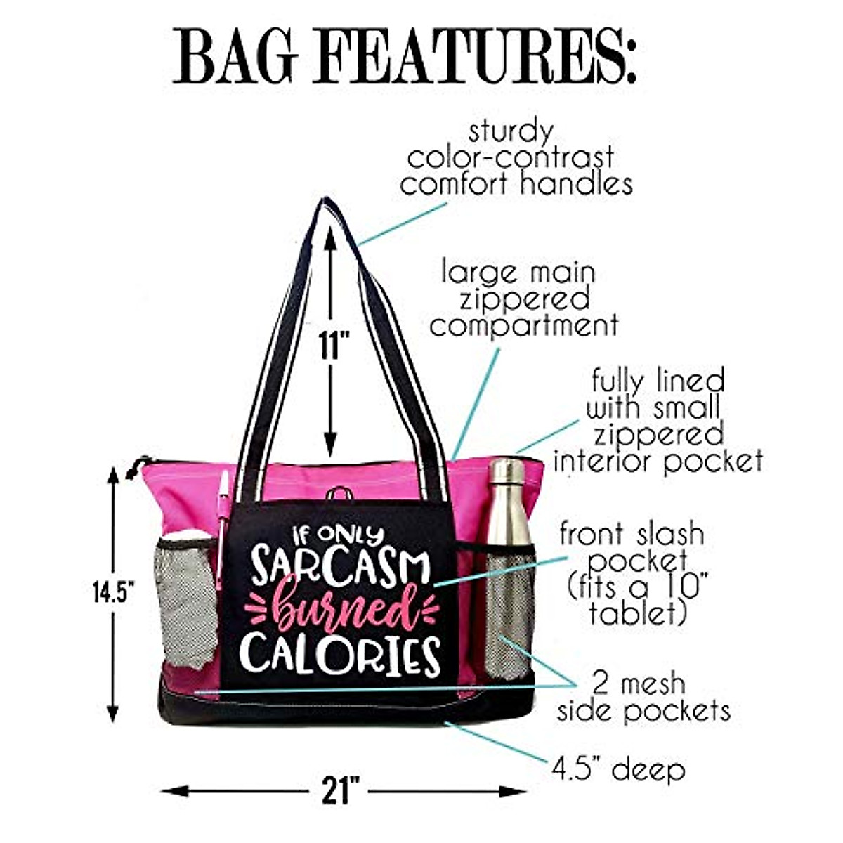 Brooke & Jess Designs Cute Gym Bag - Ladies Workout Gym Tote with Pockets - Gifts for Women, Sports Bags - Birthday, Christmas Gift, Mother's Day