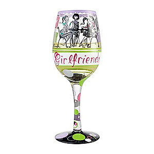 Enesco - 6004358 Enesco Designs by Lolita Girlfriends Together Hand-Painted Artisan Wine Glass, 15 Ounce, Multicolor