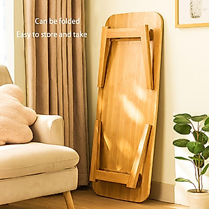 Baveke Coffee Table Foldable Bamboo Mid Century Desk TV Stand with Open Storage Shelf Center Table for Living Room Furniture RV No Assembly, Natural (31.5 in)