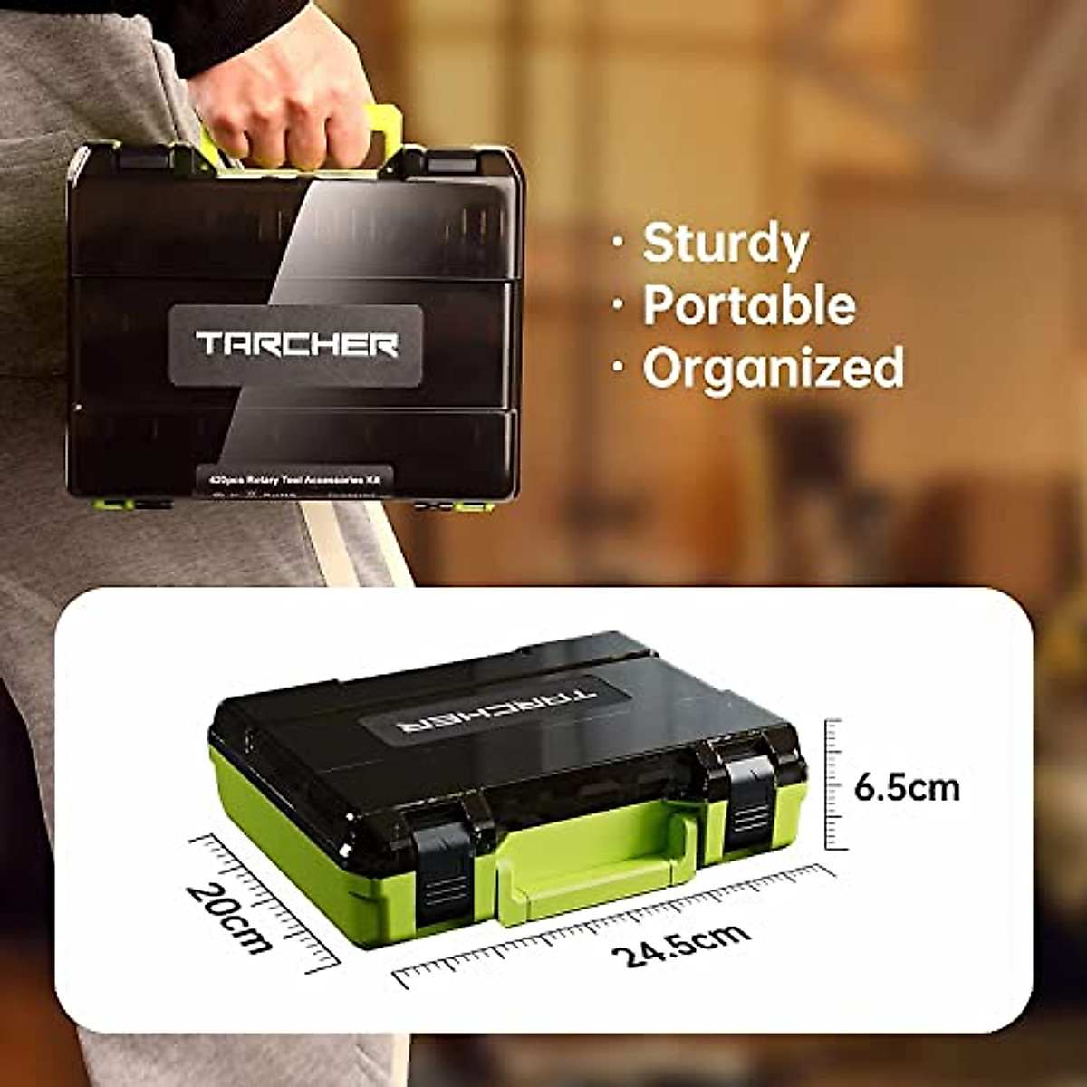 TARCHER Rotary Tool Accessories Kit 420pcs, 1/8", 3/32" and 1/16" Collets Shank Electric Grinder, Universal Fitment with Carrying Case for Cutting, Grinding, Sanding, Drilling, and Polishing