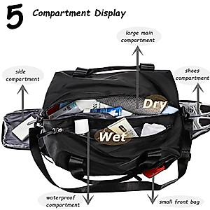 Lyellfe Sports Gym Bag, Waterproof Travel Duffel Bag, Weekender Tote Bag with Shoe Compartment, Large Capacity Overnight Bag for Men Women, Labor and Delivery