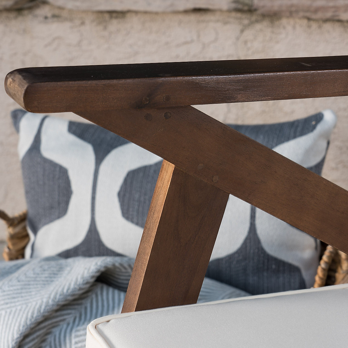 Christopher Knight Home 304347 Louise Outdoor Acacia Wood Rocking Chair (Set of 2), Dark Brown/Cream Cushion