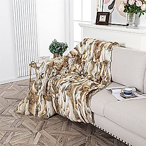 Real Fur Blanket Throw for Couch Tan Fur Throw Blanket - Fuzzy Fluffy Super Soft Furry Plush Decorative Comfy Shag Thick Sherpa Shaggy Throws and Blankets for Sofa, Bed, 76x80 inches