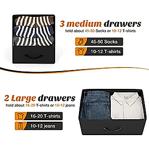 Dresser TV Stand, Entertainment Center with 5 Fabric Drawers, Media Console Table for TV with Open Storage Shelf Dresser for Bedroom/Living Room/Hallway Black