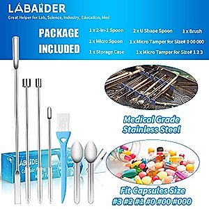 Capsule Filling Machine Tools Kits Micro Tiny Spoon Spatula, Lab Scoop Filling Tray, Herb Powder Tamper Tool for Lab Capsule Filler Pill Maker, Fit Empty Capsules Sizes 000 00 0 1 2 3