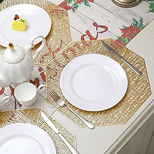 U'Artlines Octagonal Placemats Hollow Out Mats Vinyl Non-Slip Heat Insulation Kitchen Table Mats(Octagonal Gold, 6pcs)