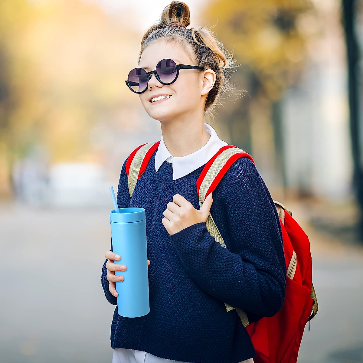 Raiten 27 Pieces Skinny Tumbler Cups with Lids and Straws 16 oz Acrylic Tumblers Bulk Colored Matte Tumblers Reusable Double Wall Plastic Mugs Cold Hot Drinks Water Bottles for Women Teacher DIY Gifts