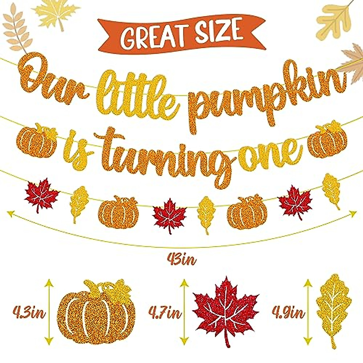 Our Little Pumpkin is turning One Banner 1st Birthday Banner Happy First Birthday Decoration Pumpkin 1s Bday Decor Fall Autumn Thanksgiving Party Event Backdrop Celebration Gold Glitter Supplies for Boys Girls Baby Shower 1st Birthday Party