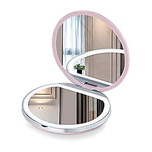 DeYesom LED Compact Mirror with Lights, Dimmable, Portable, Magnifying, Rechargeable