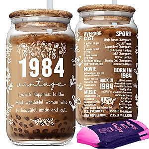 Jettryran 40th Birthday Gifts for Women 40th Birthday Decorations for Him Her 1984 Vintage Iced Coffee Cup Gifts for Women Turning 40-40th Birthday Party- 20 Oz Coffee Cups