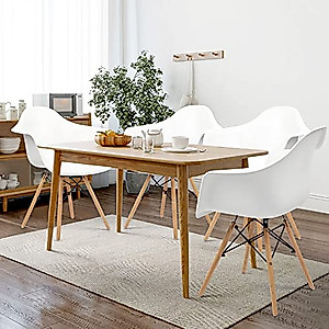 GOTMINSI Set of 4 Dining Chairs,Mid-Century Modern Dining Room Plastic Chairs, Outdoor Side Chairs with Wood Legs for Kitchen, White