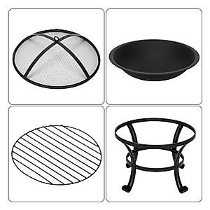 LIUXUEFE Fire Pit, 22-inch Outdoor wo-od-Burning Grill, Steel Fire Bowl with Spark Screen, Log Fire Grate, Camping Beach Poker