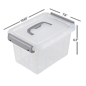 Waikhomes 6-Pack 6 Quart Plastic Storage Box, Small Latch Lidded Bin with Handle, Clear
