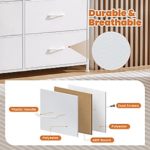 DUMOS Dresser for Bedroom with 8 Fabric Drawers, Tall Chest Organizer Units for Clothing, Closet, Kidsroom, Storage Tower with Cabinet, Metal Frame, Wooden Top, Lightweight Nursery Furniture, White