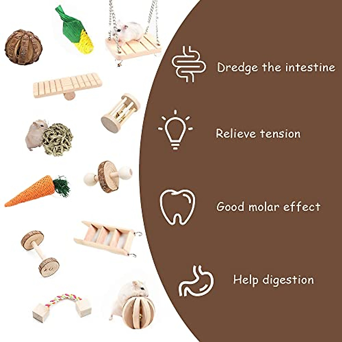 Bipily Hamster Chew Toys 12 Pack Natural Wooden Pet Toy Small Pets Teeth Care