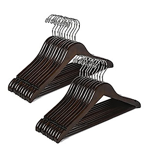 Amber Home 15" Walnut Wooden Clothes Hangers for Woman 20 Pack, Teenager Clothing Hangers for Shirt Jacket, Solid Wood Dress Coat Hangers with Non Slip Pants Bar (Walnut, 20)