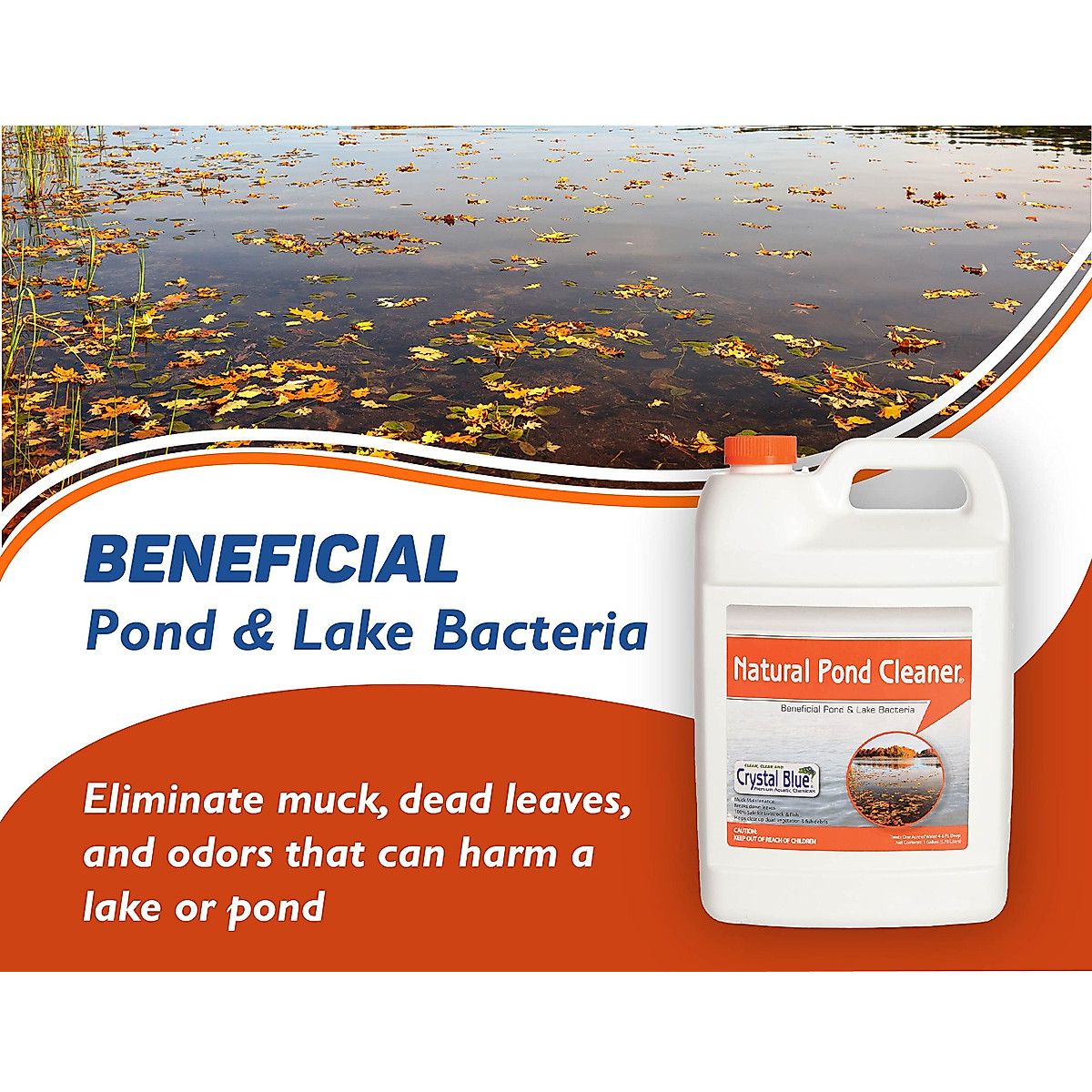 Crystal Blue Natural Pond Cleaner - Muck and Sludge Remover, Safe for Koi - 1 Gallon