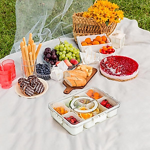 LIBOWANGLUO-US Snackle Box Charcuterie Container, Divided Serving Tray with Lid and Handle, Portable Snack Platters for Fruit, Nuts, Candy, Entertaining, Party, Picnic, Transparent