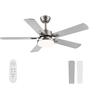 SNJ 52 inch Ceiling Fan with Light, Modern Silver Ceiling Fan with Light and Remote, Brushed Nickel and White Ceiling Fan for Bedroom, Living Room, Outdoor Patio, Quiet DC Motor (5 Blades)