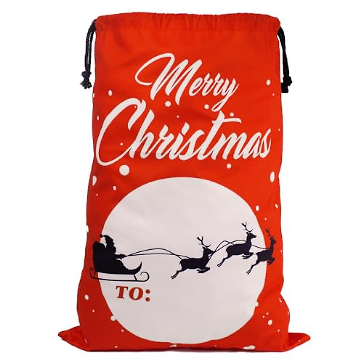 ulafbwur Hand Washable Santa Bag Reusable with Reindeer Sleigh Design Large 70x50cm Size Heavy Duty Cotton Material Festive Drawstring for Red