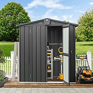 Domi Outdoor Storage Shed 5.7'x 3', Metal Garden Shed for Bike, Trash Can, Tools, Lawn Mowers, Pool Toys, Galvanized Steel Outdoor Storage Cabinet with Lockable Door for Backyard, Patio, Lawn