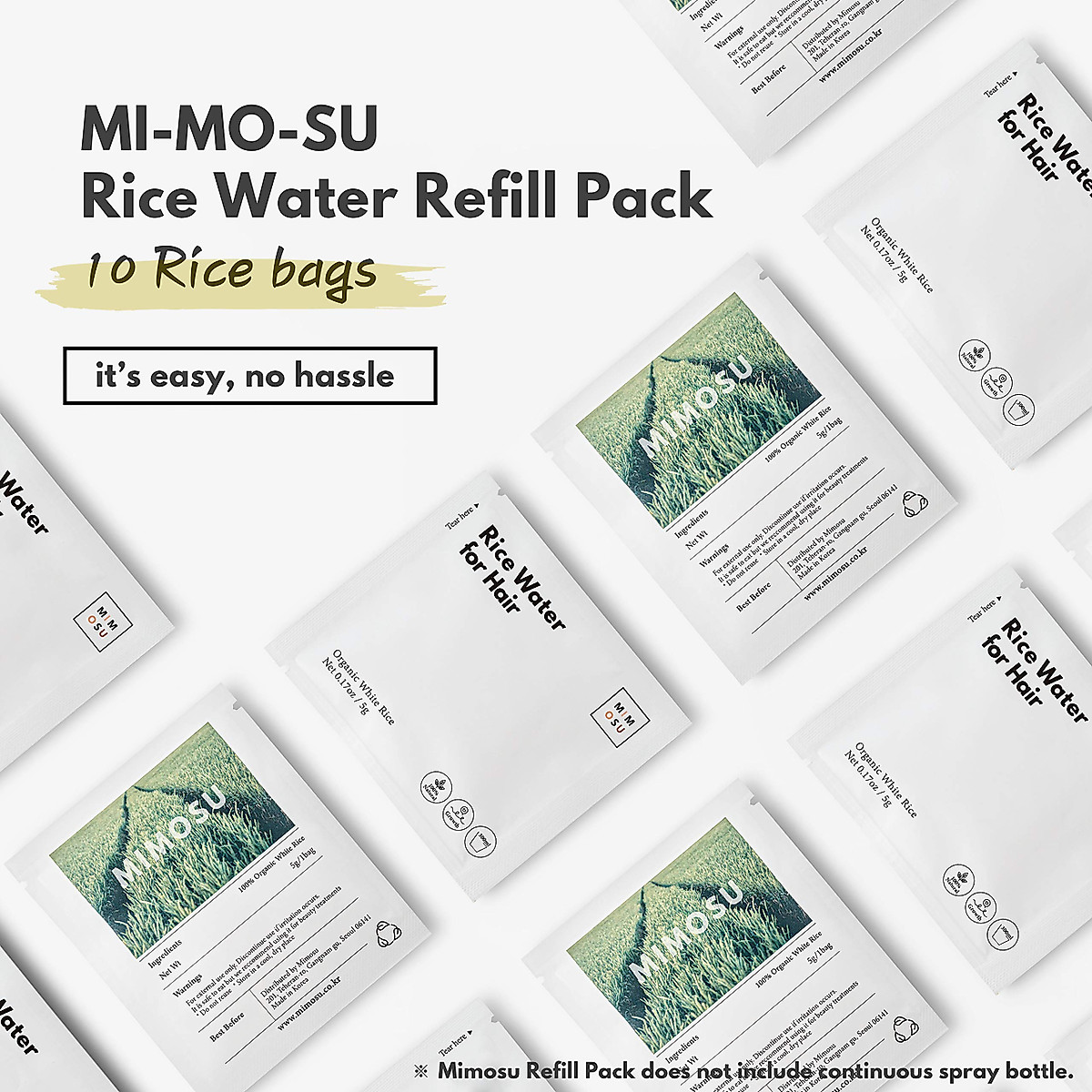 mimosu Rice Water for Hair Growth & Repair: DIY Tea Bags, Natural Conditioner, Detangler & Hair Nourisher with Fermented Rice Protein for Curly, Damaged Hair