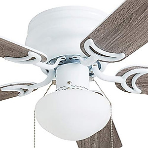 Prominence Home Alvina, 42 Inch Traditional Flush Mount Indoor LED Ceiling Fan with Light, Pull Chain, Dual Finish Blades, Reversible Motor - 80092-01 (White)