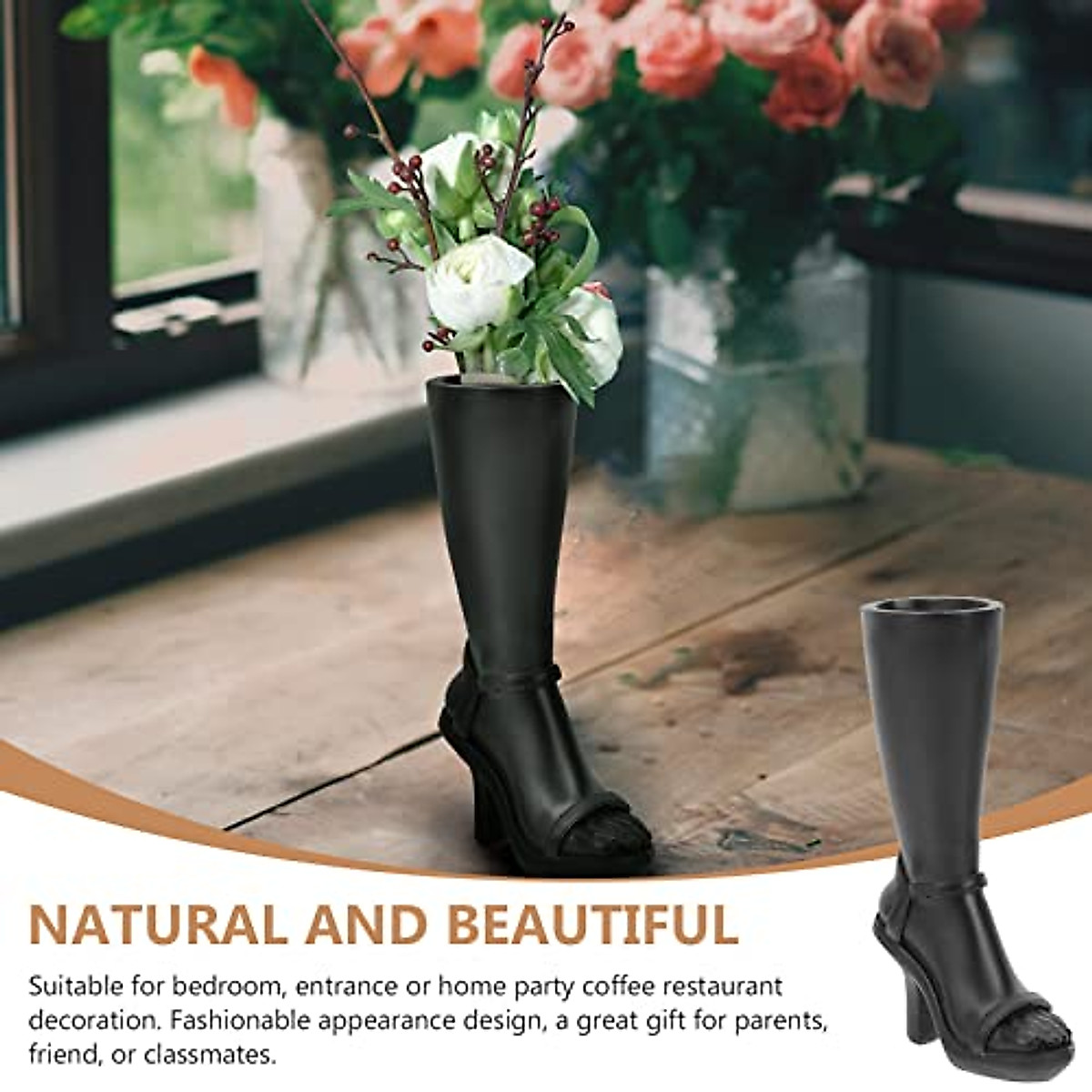 DOITOOL High Heel Flower Pot High Heel Shaped Succulent Planter Resin Shoes Plant Nursery Pot Cactus Pot Lightweight Bonsai Pot Plant Container Black