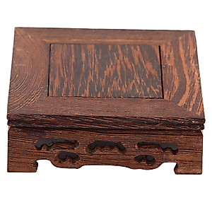 Oriental Furniture Chinese Rosewood Solid Mahagony Wood Display Stand Wooden Base Pedestal With Dragon Design Carved (3/4 inch)(Length 10 width 10 height 3.7)