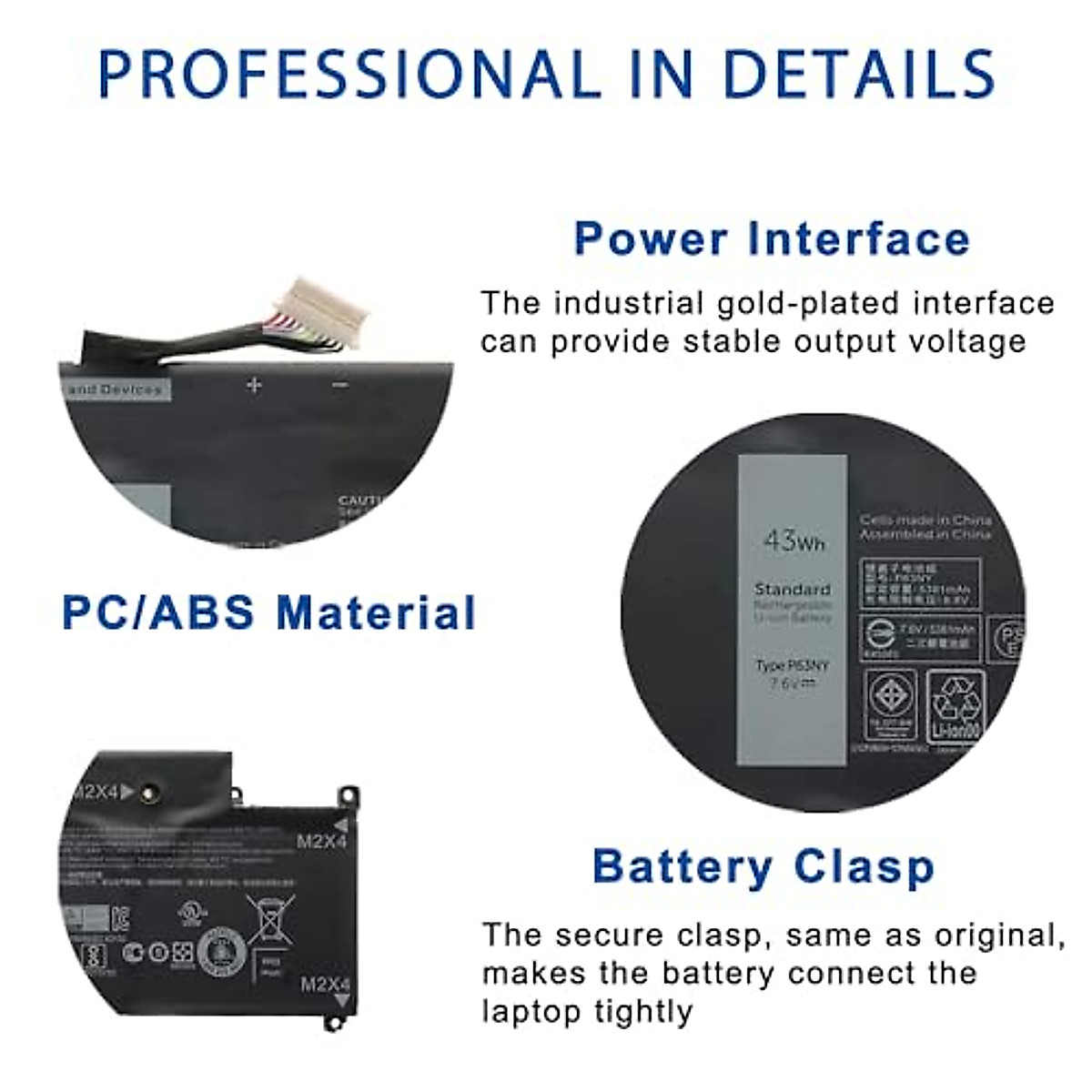 EFOHANA P63NY Laptop Battery Replacement for Dell Latitude 13 7370 E7370 Series Notebook N3KPR XCNR3 0XCNR3 WY7CG G7X14 0G7X14 7.6V 43Wh 5831mAh 6-Cell