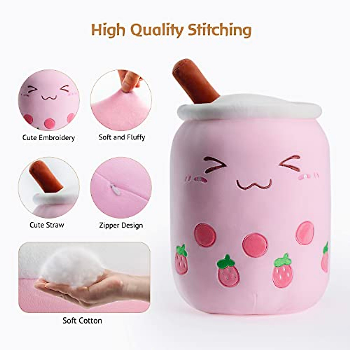 Cute Boba Stuffed Plush Kawaii Bubble Tea Plush Soft Pillow Cartoon Milk Tea Cup Pillow Food Plushie Hugging Plush Toys Christmas Birthday Gifts for Boys Girls Pink 9.5 inch