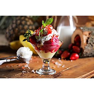 Glasia Set of 4 Glass Ice Cream Bowls and 4 Stainless Steel Spoons | Small Dessert Cups for Parfait Sundae Snacks Fruit | Mini Sorbet Glasses | Footed Trifle Tasters with Spoon for Parties